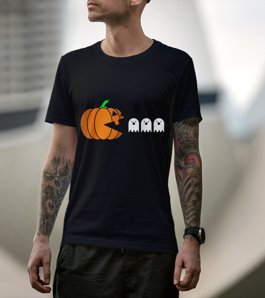 Halloween Pumpkin Pac-Man Style Ghosts T-Shirt