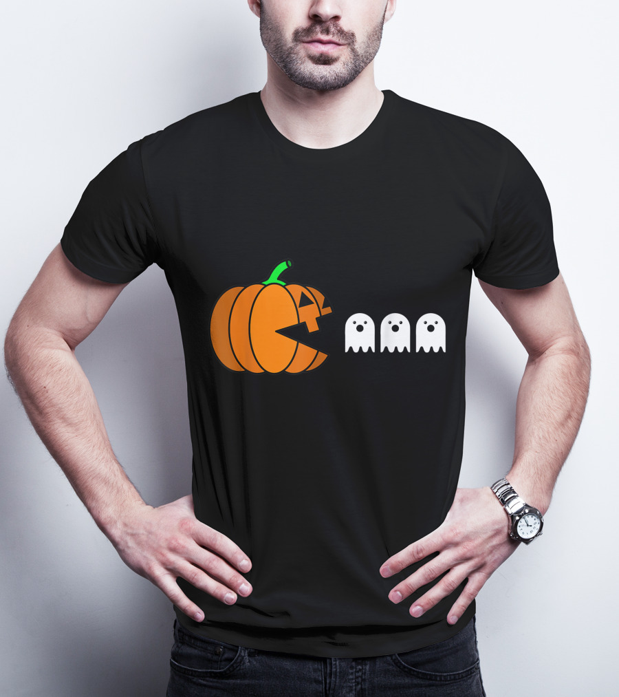 Halloween Pumpkin Pac-Man Style Ghosts T-Shirt