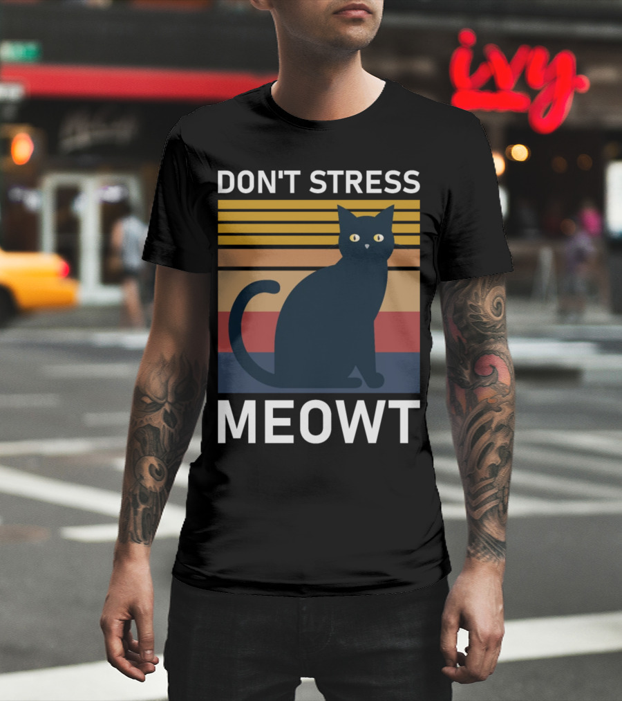 Don't Stress Meowt Retro Striped Cat T-Shirt