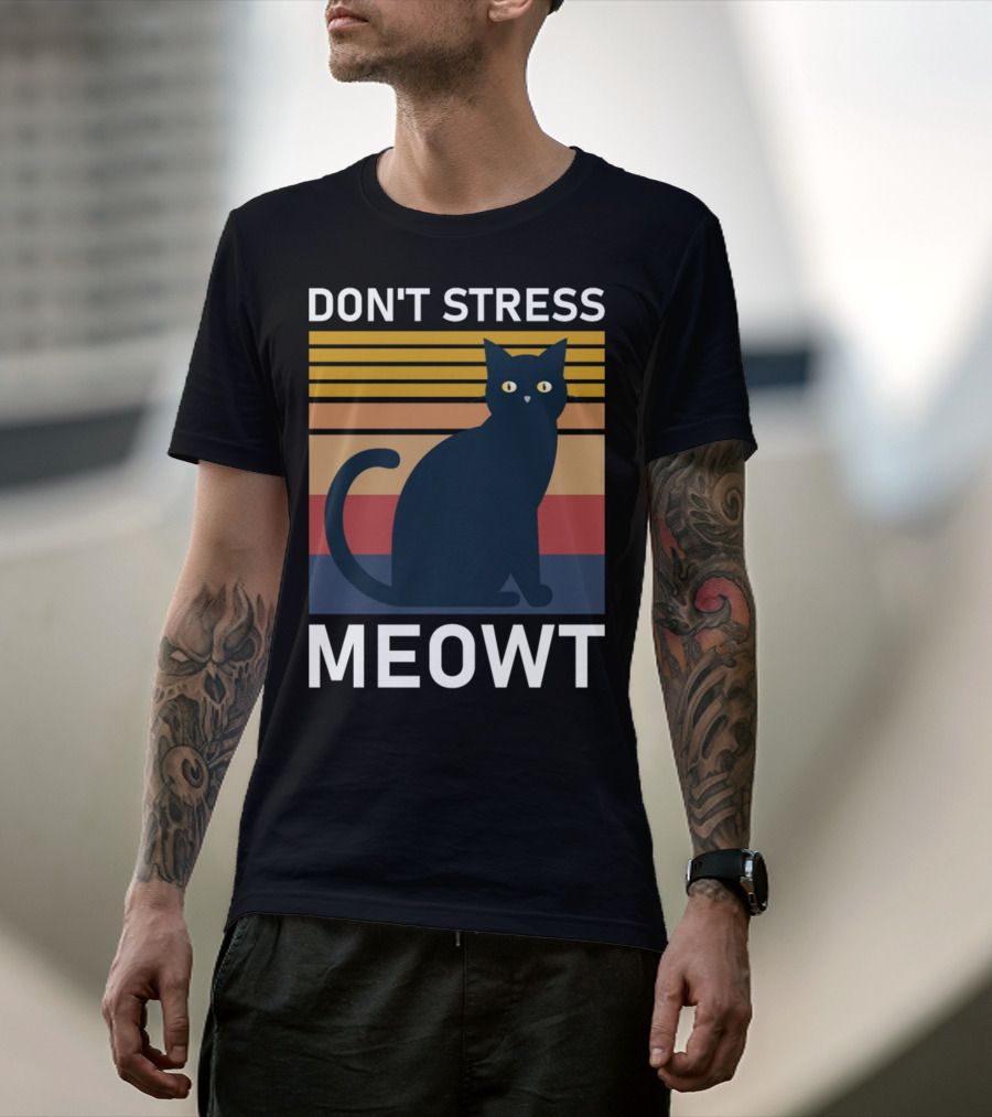 Don't Stress Meowt Retro Striped Cat T-Shirt