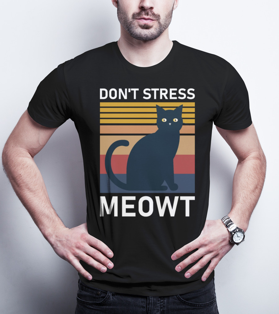 Don't Stress Meowt Retro Striped Cat T-Shirt