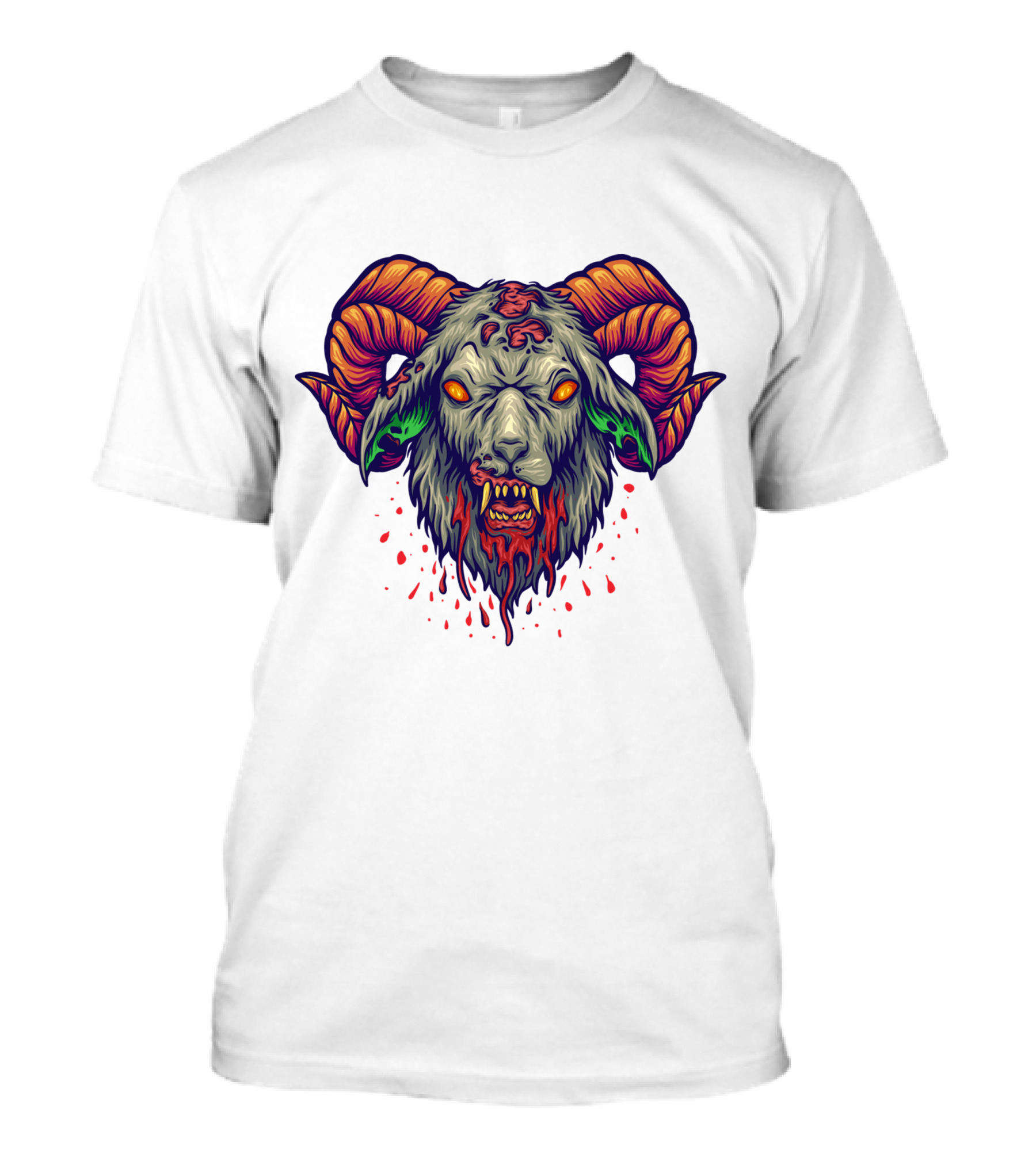 Devil Head Horn Gothic Goat With Blood Splatter And Evil Eyes T-Shirt