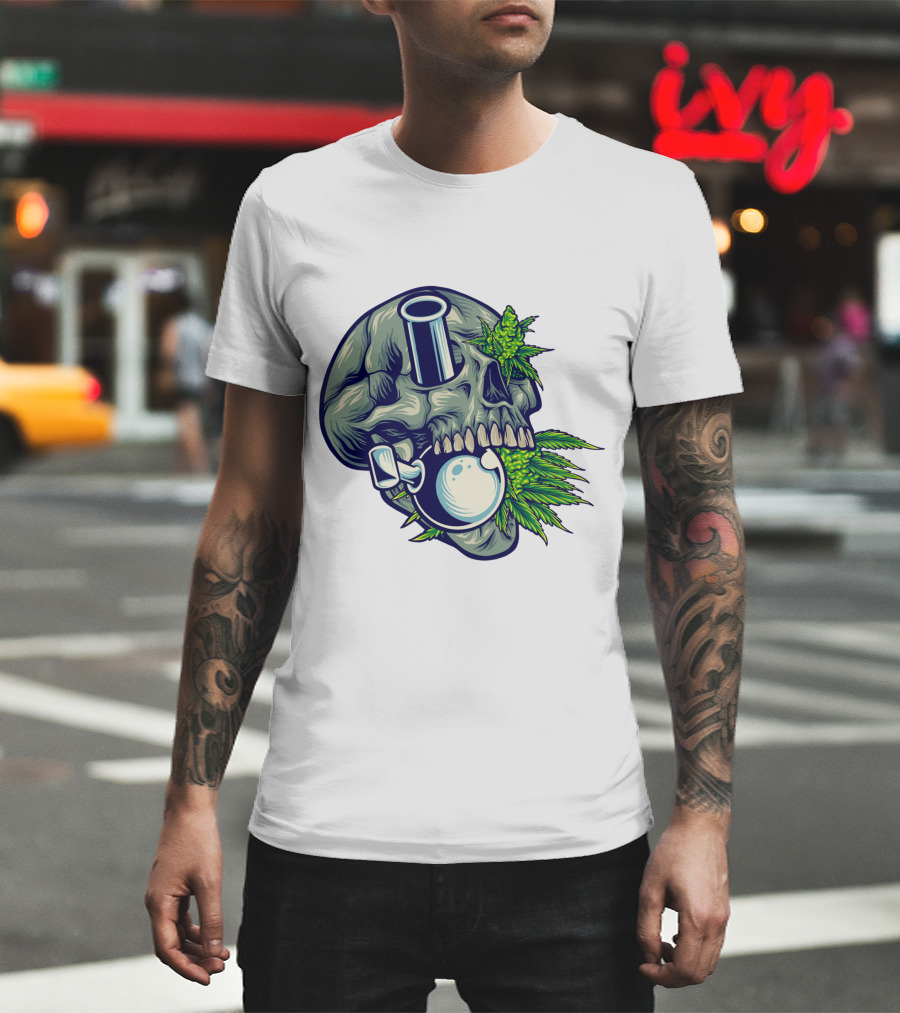 Stone Skull Cannabis Bong With Leaf Accents T-Shirt