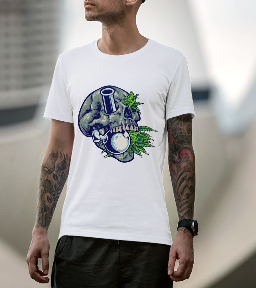 Stone Skull Cannabis Bong With Leaf Accents T-Shirt