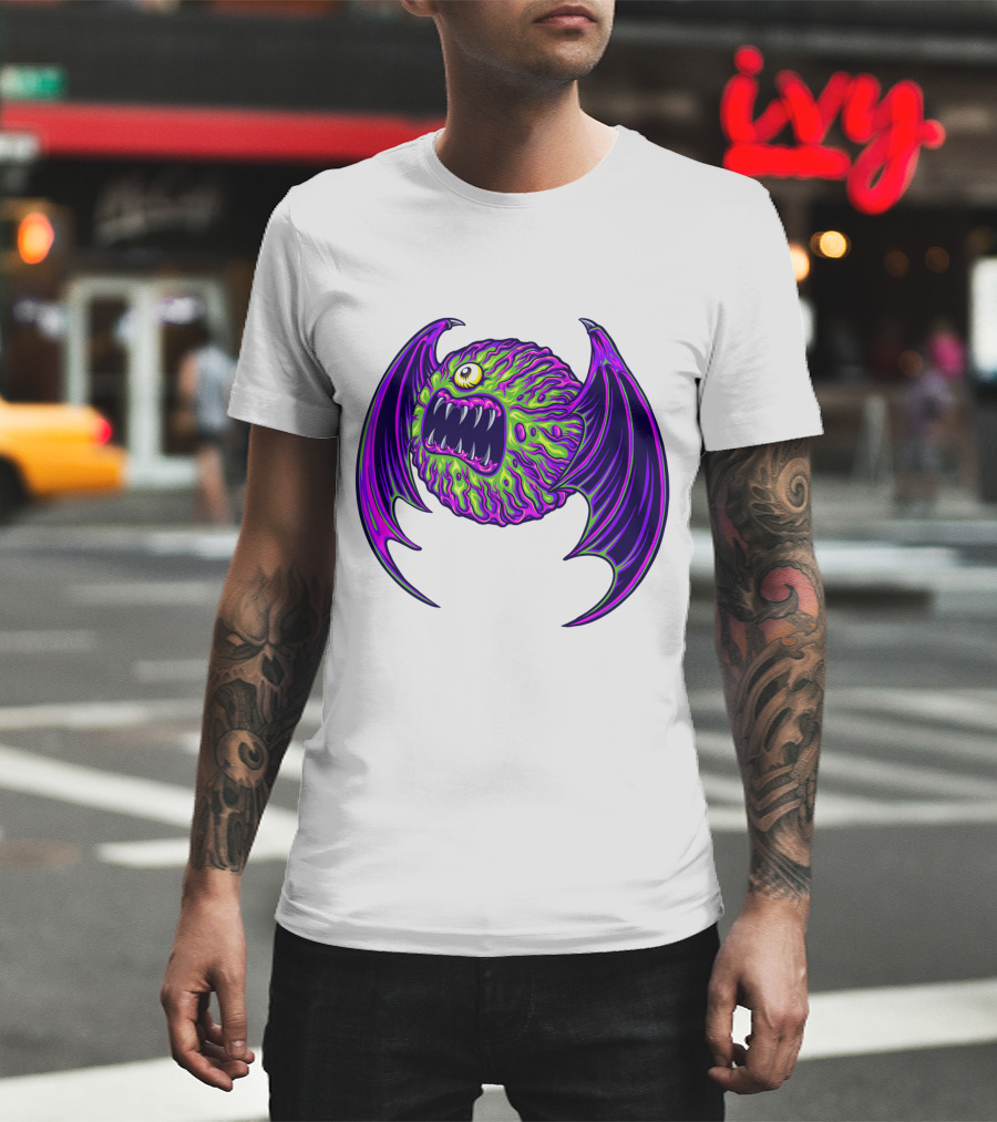 Scary Bat Zombie Monster With Glowing Green And Purple Wings T-Shirt