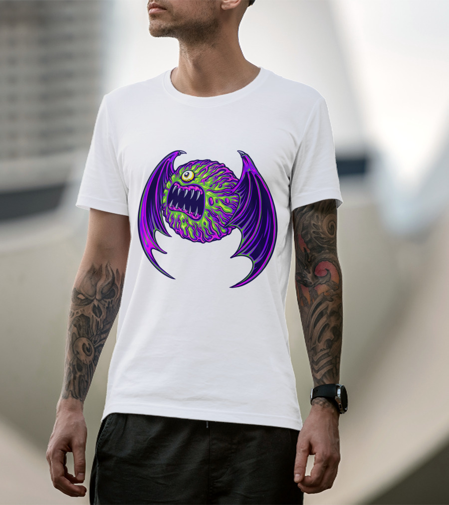Scary Bat Zombie Monster With Glowing Green And Purple Wings T-Shirt