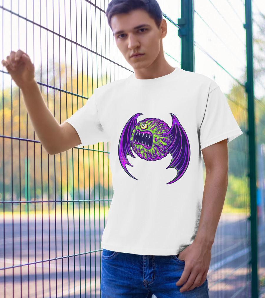 Scary Bat Zombie Monster With Glowing Green And Purple Wings T-Shirt