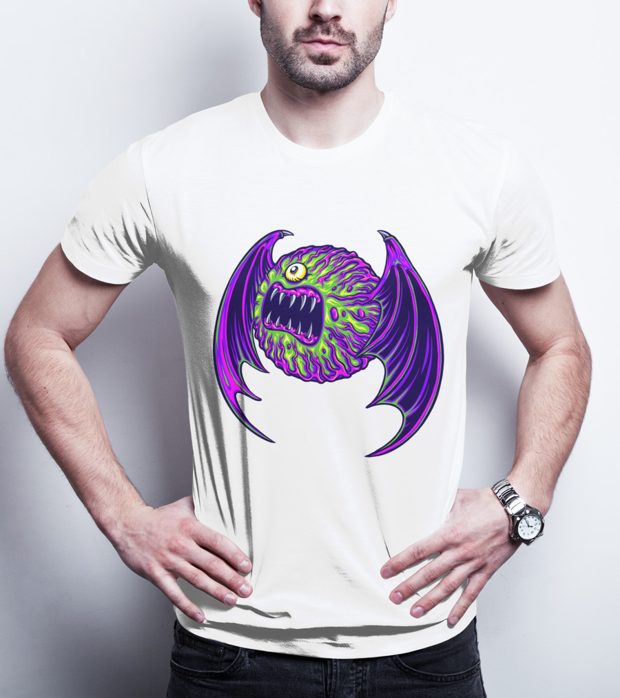 Scary Bat Zombie Monster With Glowing Green And Purple Wings T-Shirt