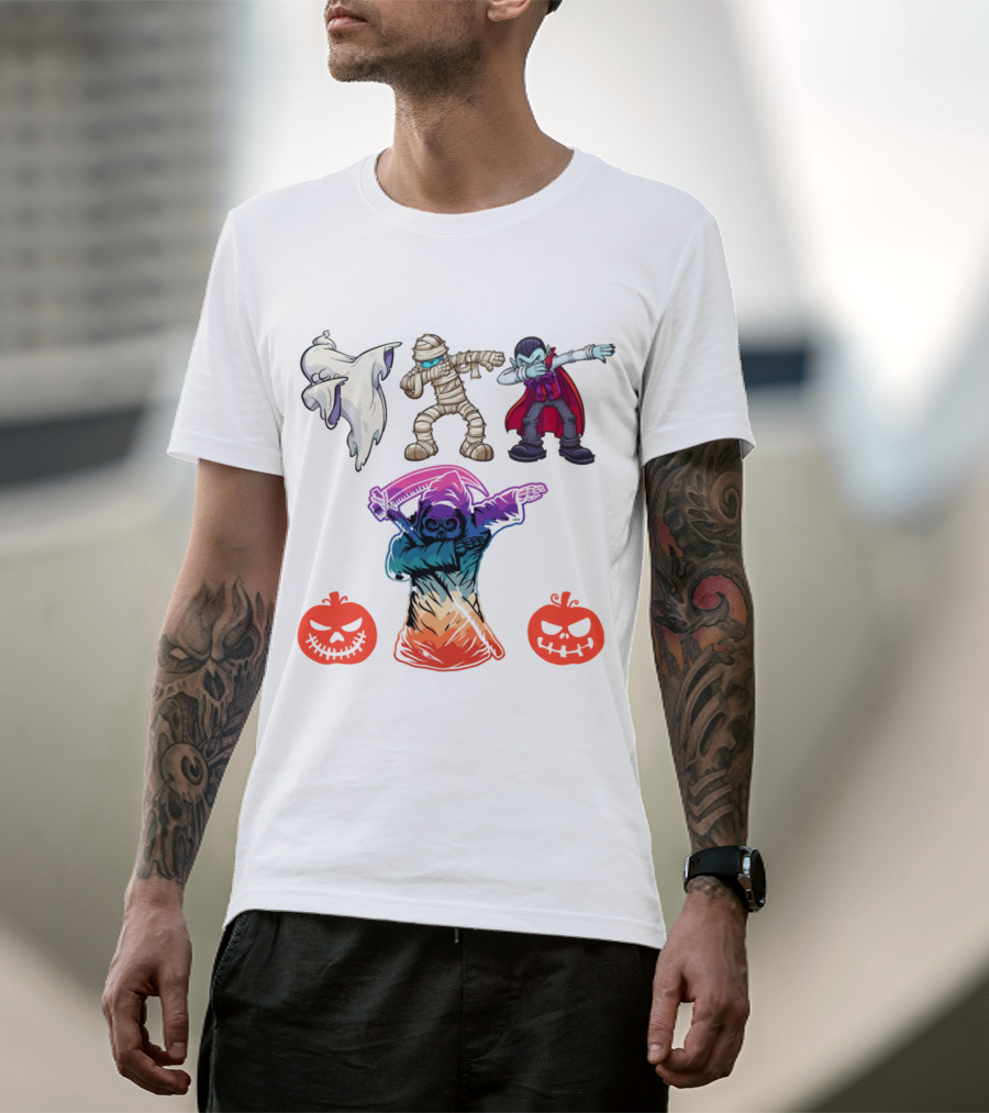 Halloween Dabbing Trick Or Treat Ghost Mummy Vampire Grim Reaper Pumpkins T-Shirt