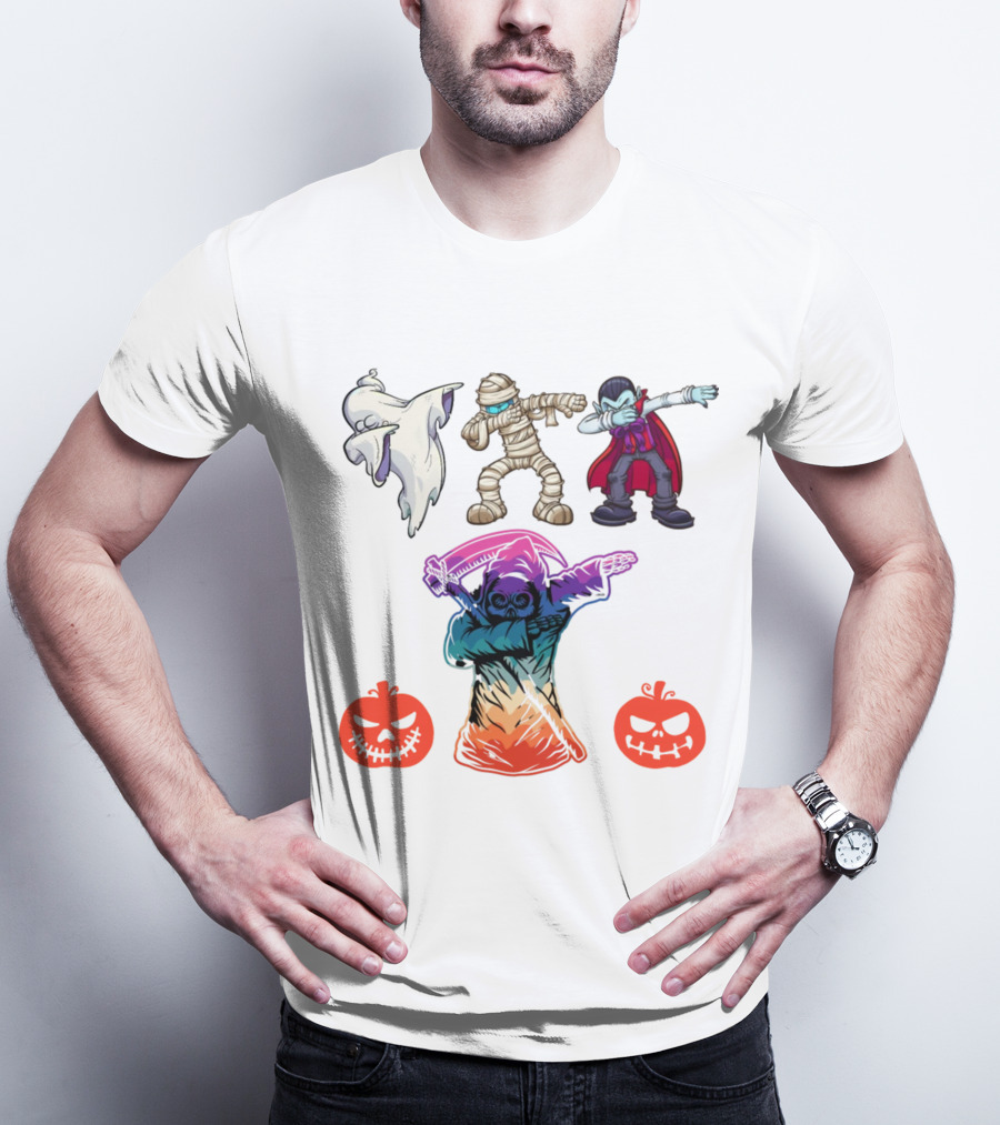 Halloween Dabbing Trick Or Treat Ghost Mummy Vampire Grim Reaper Pumpkins T-Shirt
