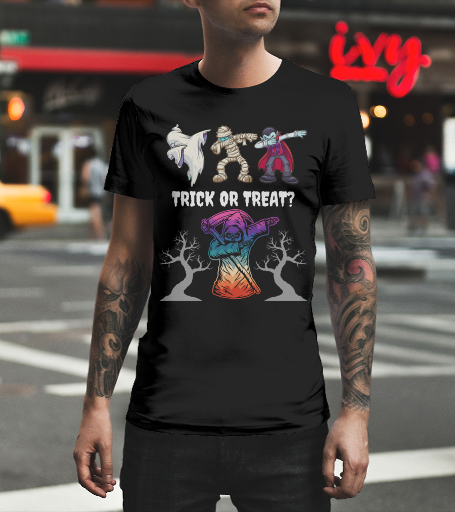 Trick Or Treat Halloween Dabbing Ghost Mummy Vampire Grim Reaper T-Shirt
