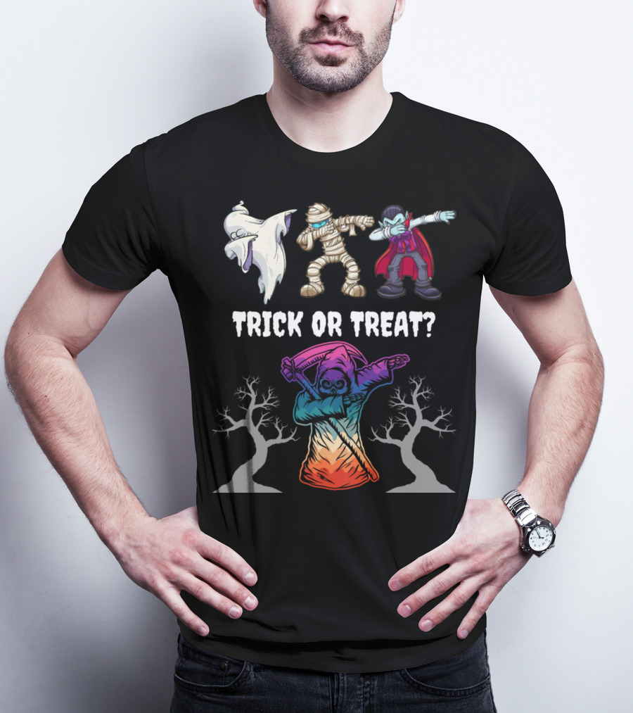 Trick Or Treat Halloween Dabbing Ghost Mummy Vampire Grim Reaper T-Shirt