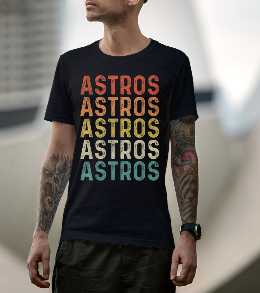 Astros Retro Multicolor Vintage Style Repeated Text T-Shirt