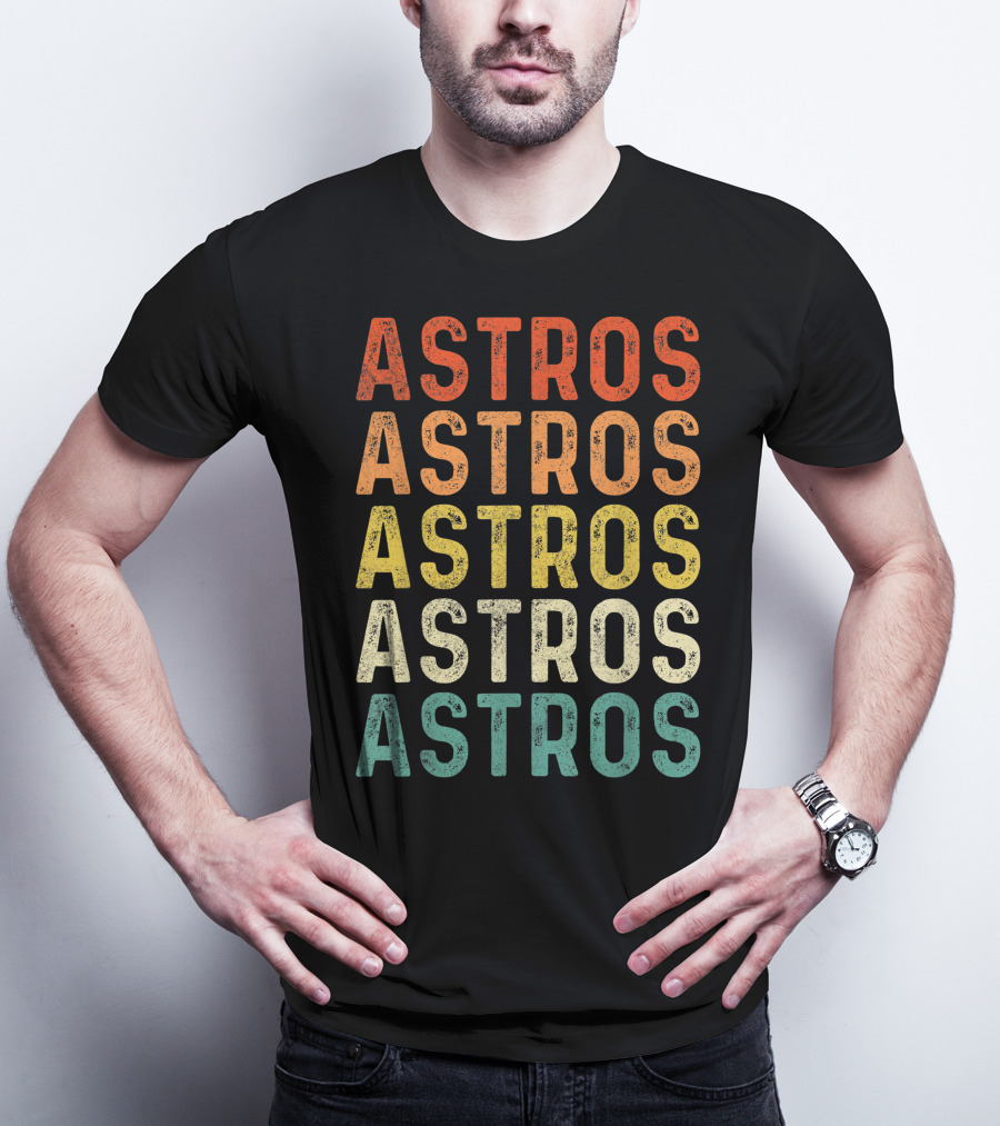 Astros Retro Multicolor Vintage Style Repeated Text T-Shirt