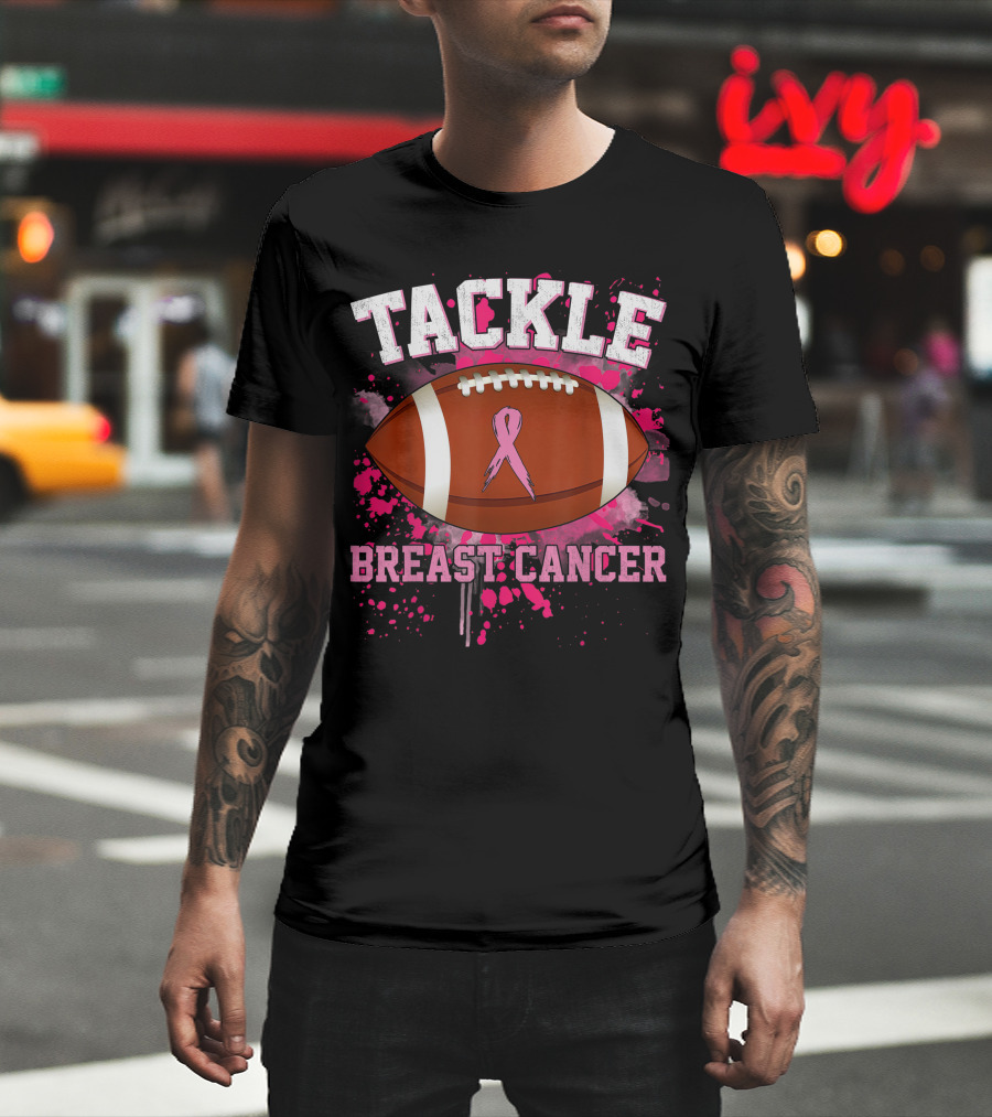 Tackle Breast Cancer Football Pink Ribbon Awareness T-Shirt