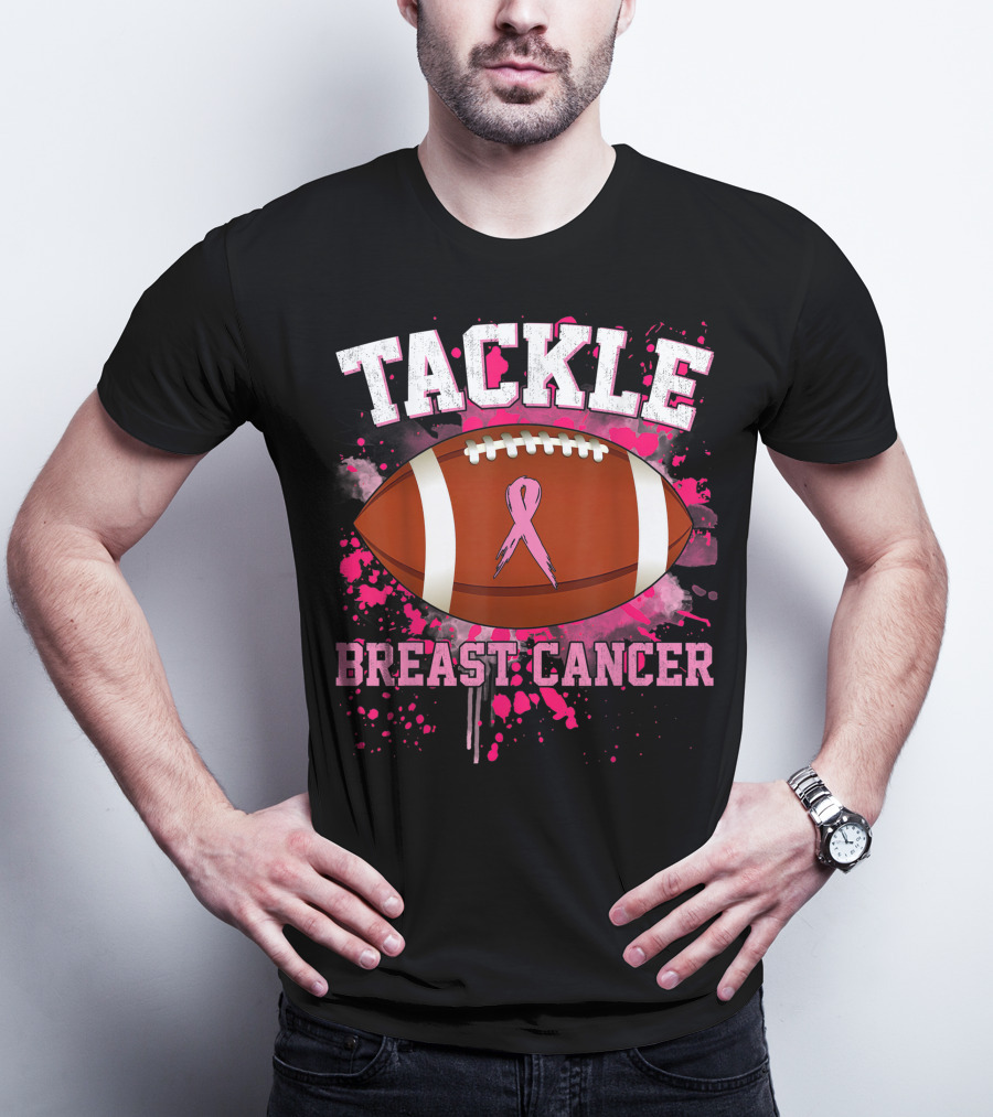 Tackle Breast Cancer Football Pink Ribbon Awareness T-Shirt