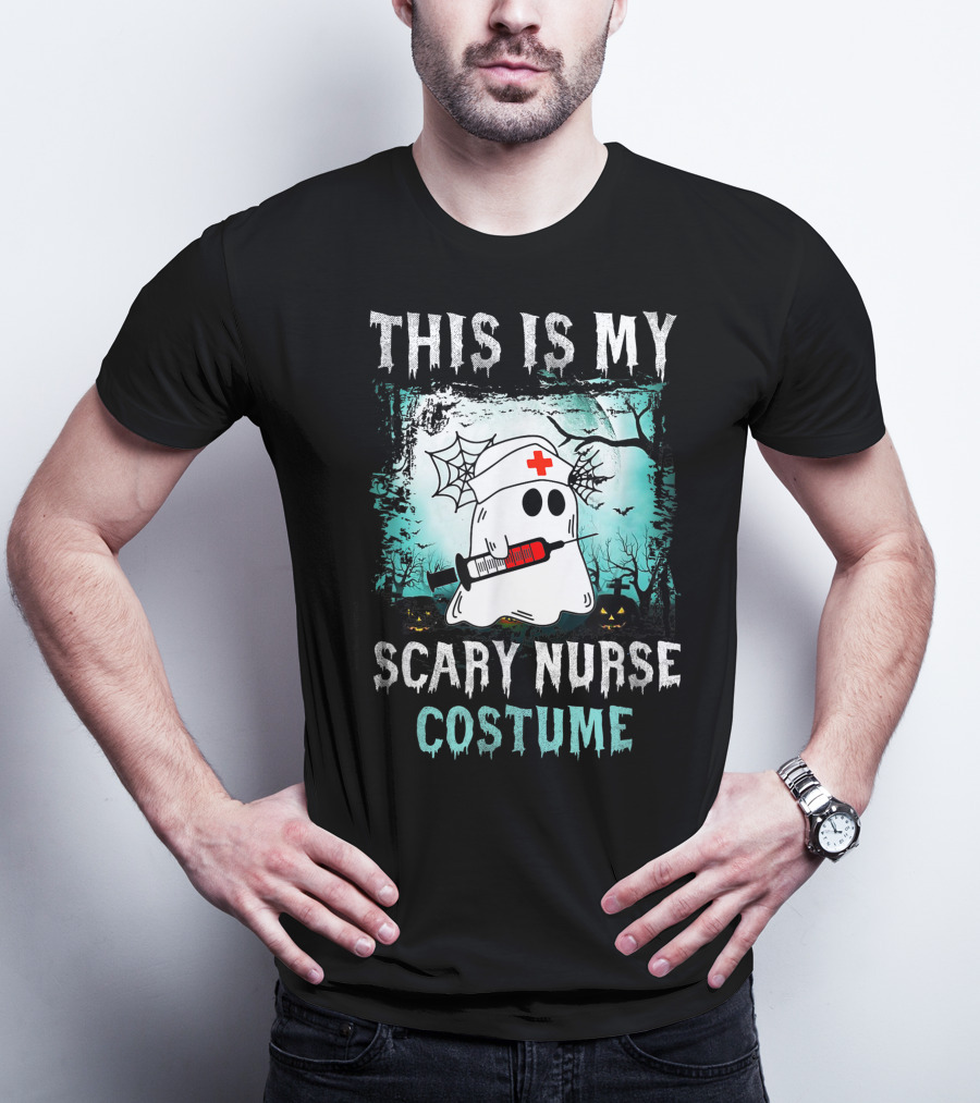 THIS IS MY SCARY NURSE COSTUME Ghost With Syringe And Spider Webs T-Shirt