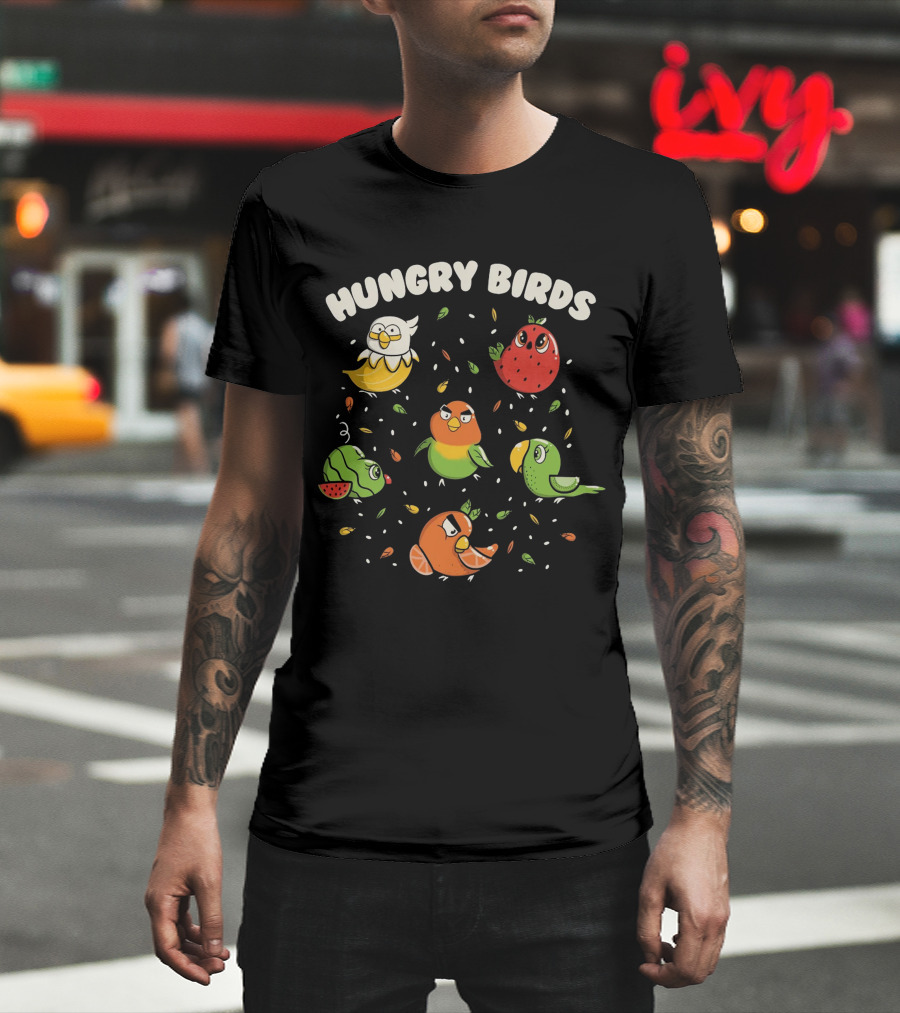 Hungry Birds Parrots Fruit Characters T-Shirt