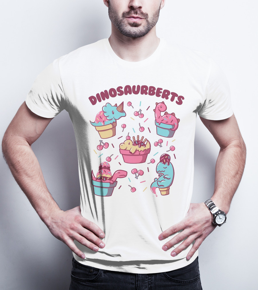 Dinosaurberts Kawaii Ice Cream And Cherries Delight T-Shirt