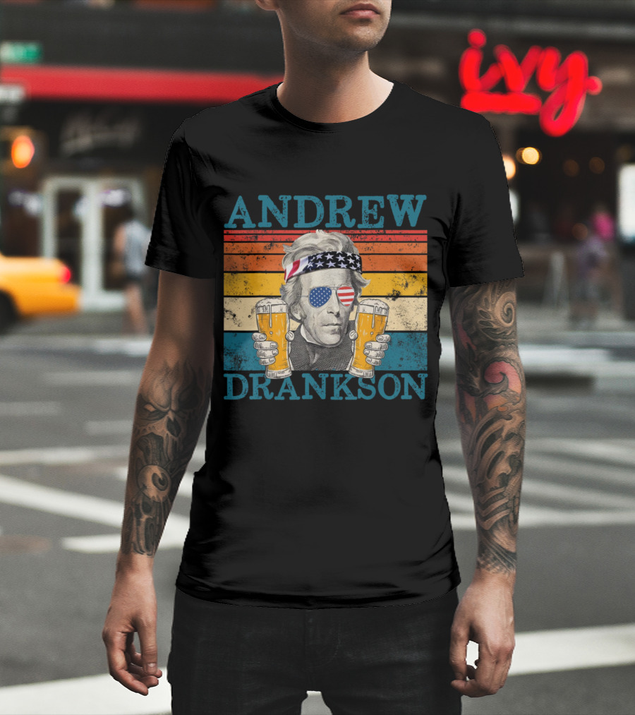 ANDREW DRANKSON Vintage American Flag Beer T-Shirt