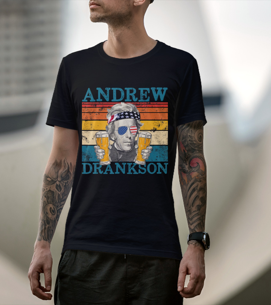 ANDREW DRANKSON Vintage American Flag Beer T-Shirt