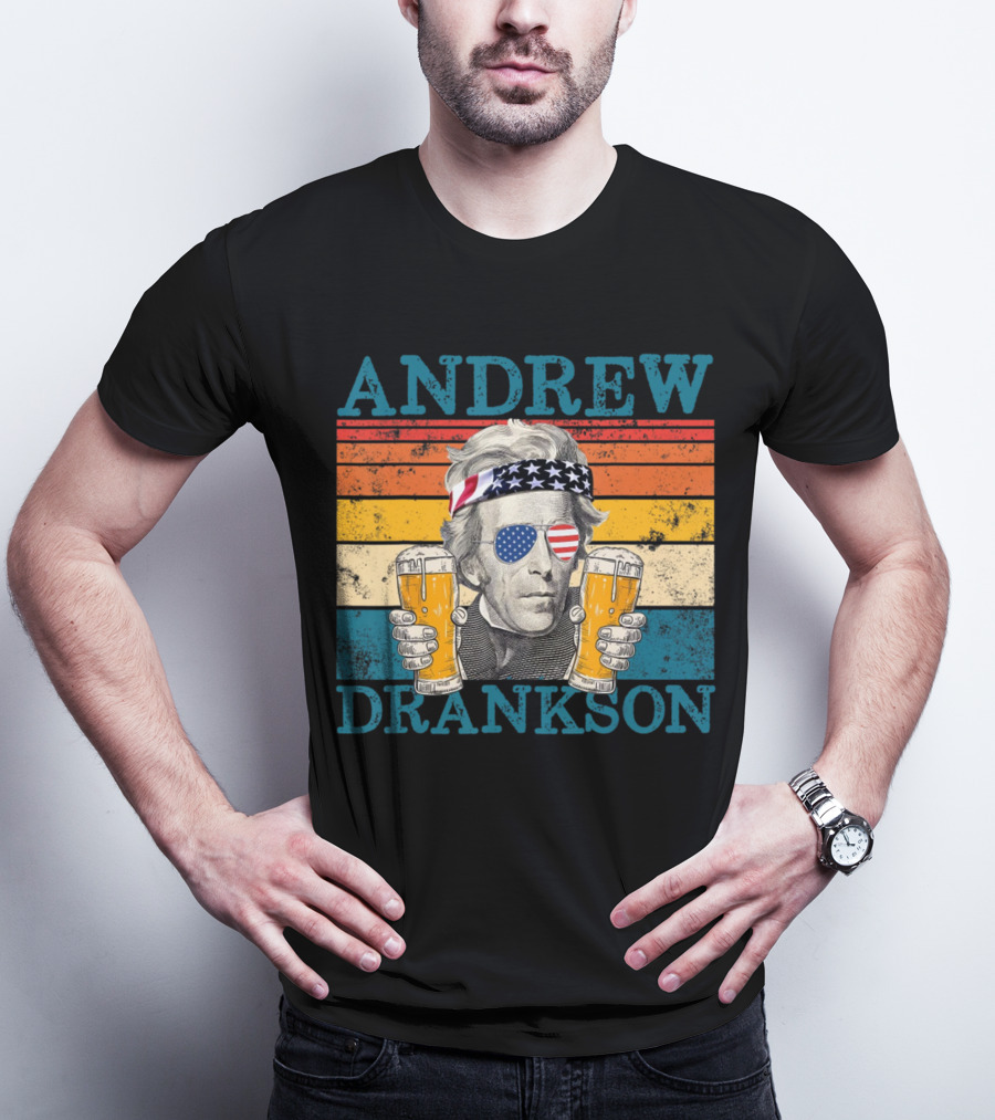 ANDREW DRANKSON Vintage American Flag Beer T-Shirt