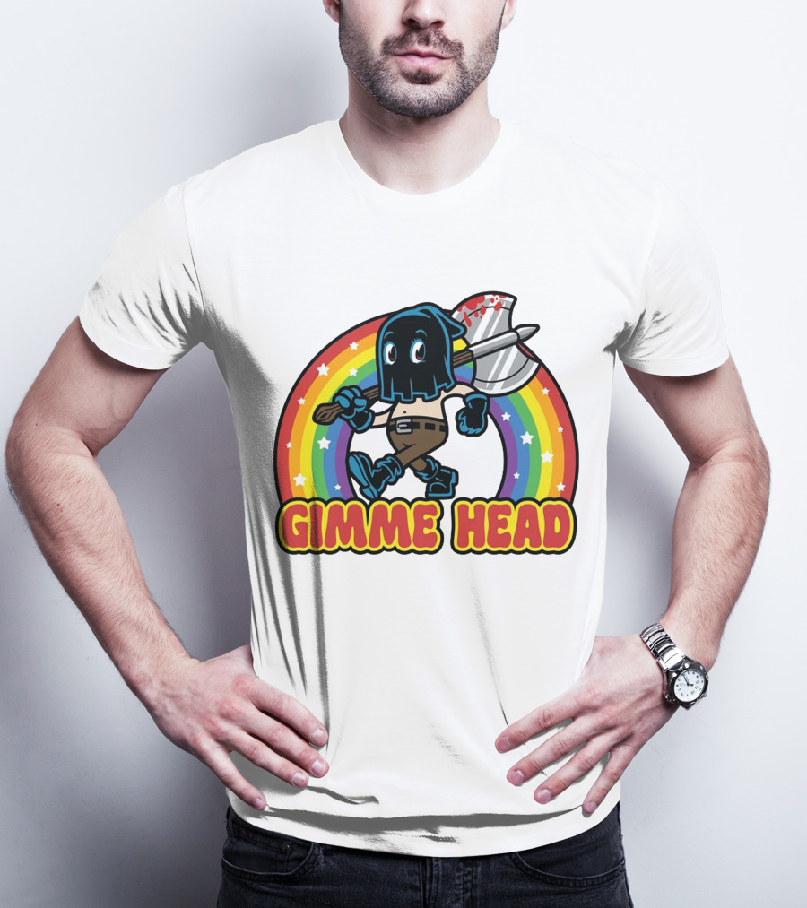 Gimme Head Colorful Hooded Figure With Bloody Axe And Rainbow T-Shirt