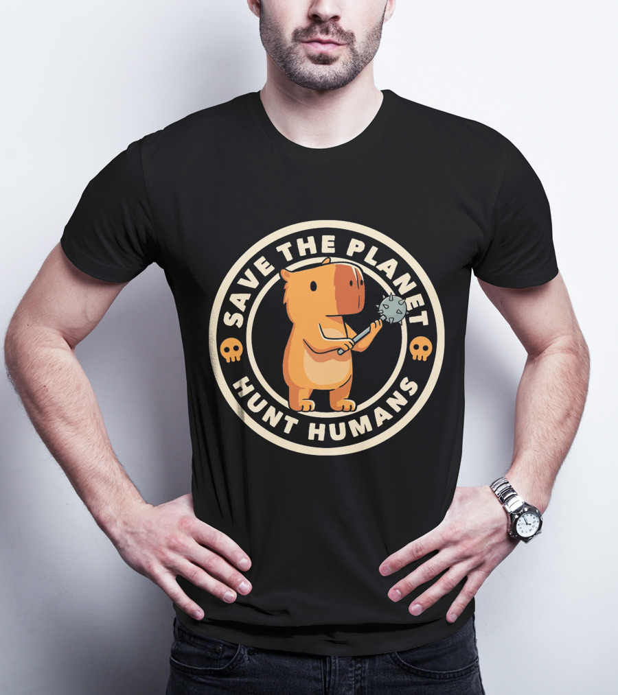Save The Planet Hunt Humans Cute Bear With Caveman Club T-Shirt