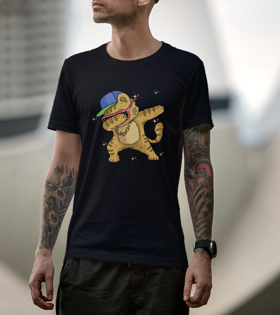 Hip Hop Cat Dab With Cap And Gold Chain T-Shirt