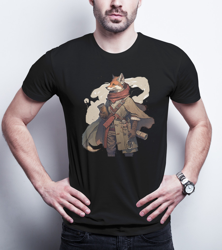 Fox Adventurer With Scrolls And Scarf T-Shirt