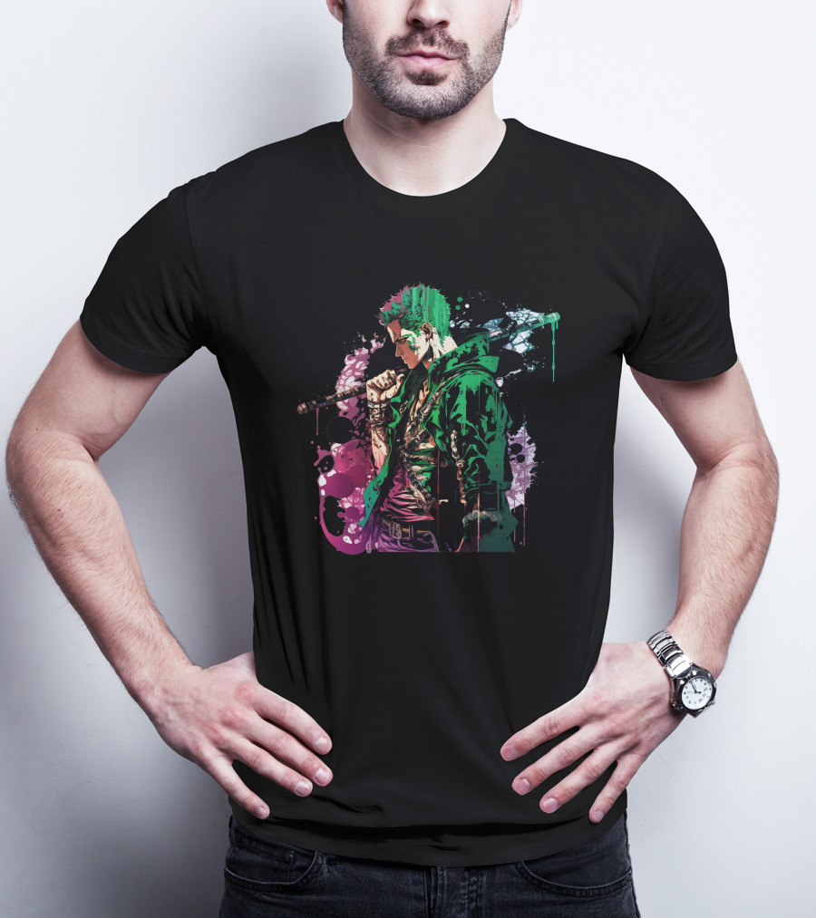 Roronoa Zoro Vibrant Watercolor Style One Piece Fan T-Shirt