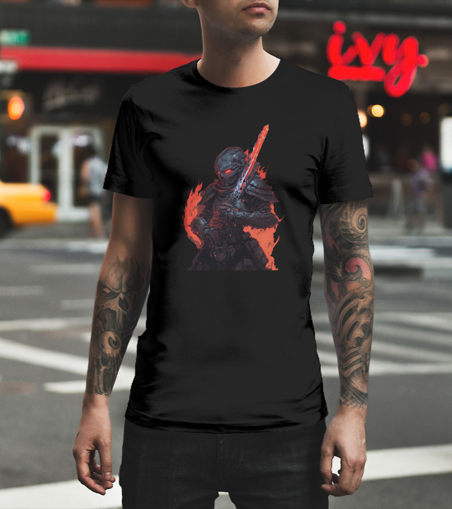 Magitek Zombie Trooper Fiery Cyborg Warrior With Glowing Sword T-Shirt