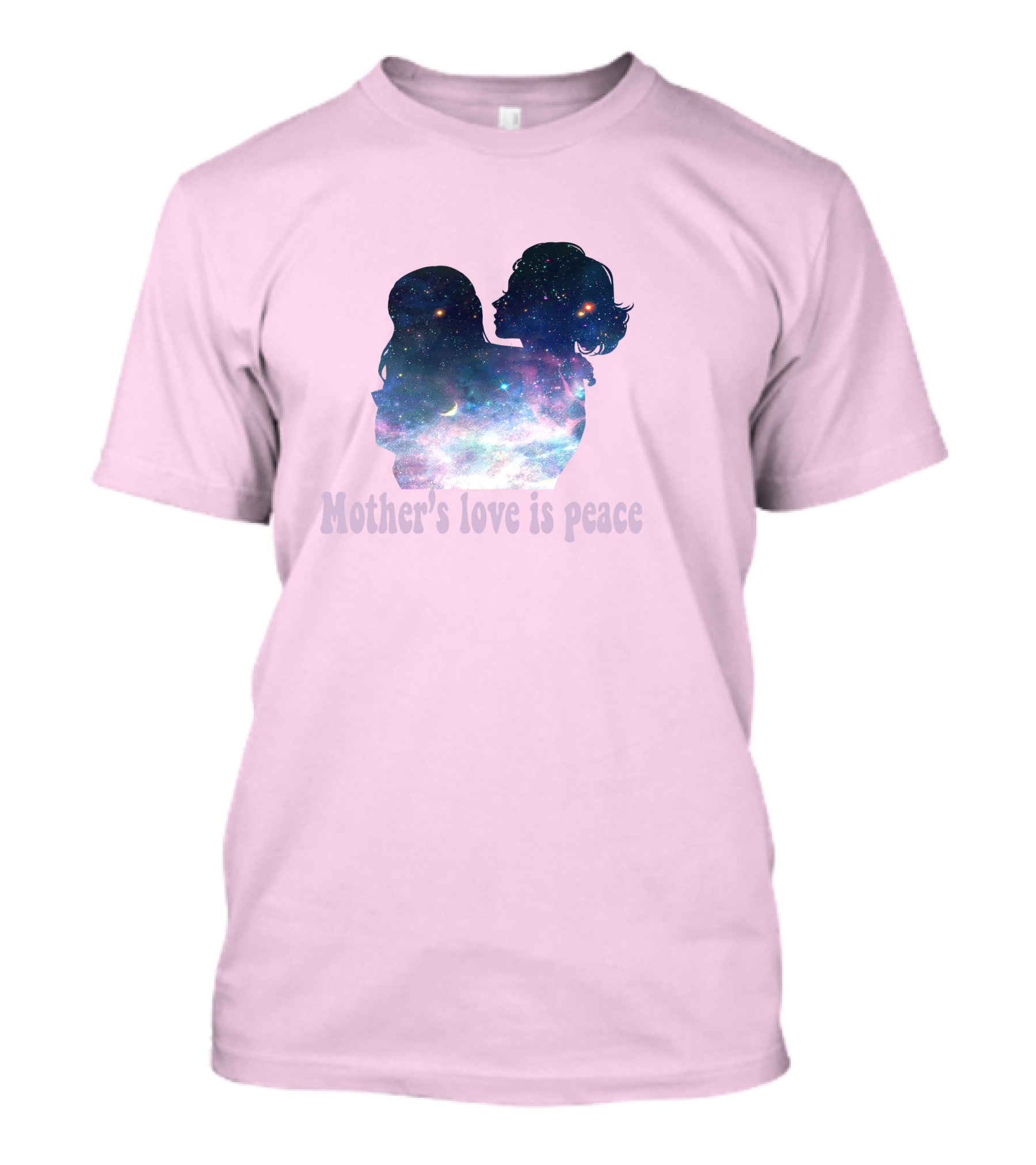 Mother's Love Is Peace Cosmic Silhouette On Pink Background T-Shirt