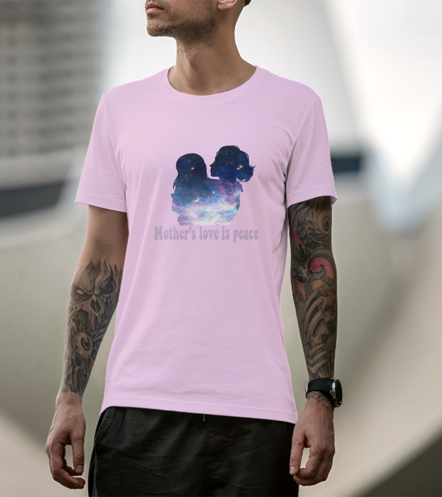 Mother's Love Is Peace Cosmic Silhouette On Pink Background T-Shirt