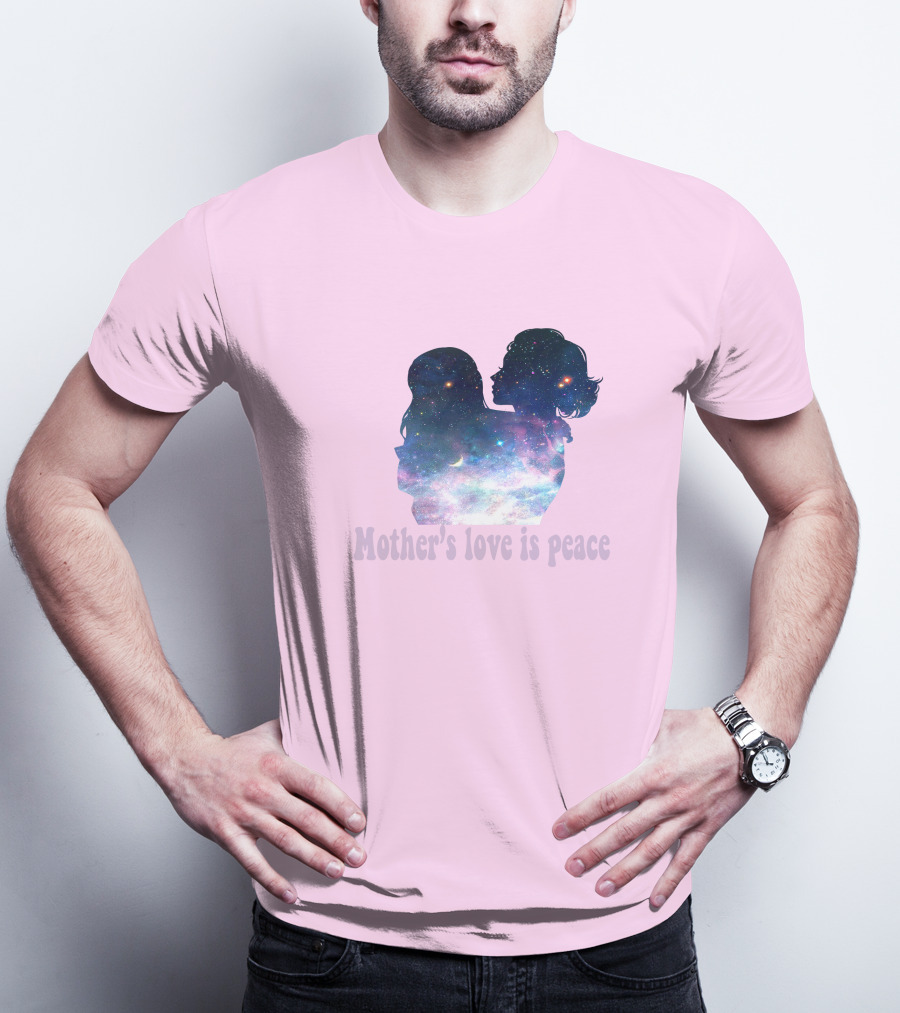 Mother's Love Is Peace Cosmic Silhouette On Pink Background T-Shirt