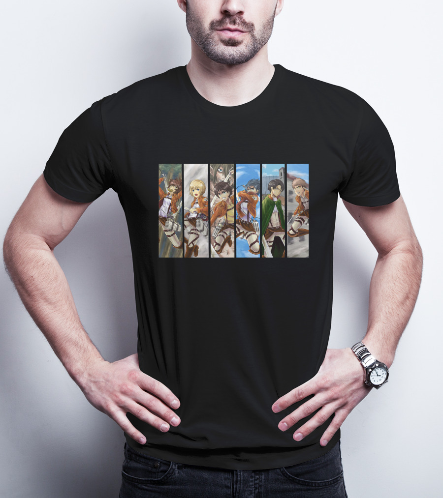 Scout Regiment Levi Team Attack Titan Anime Series Characters Panel T-Shirt