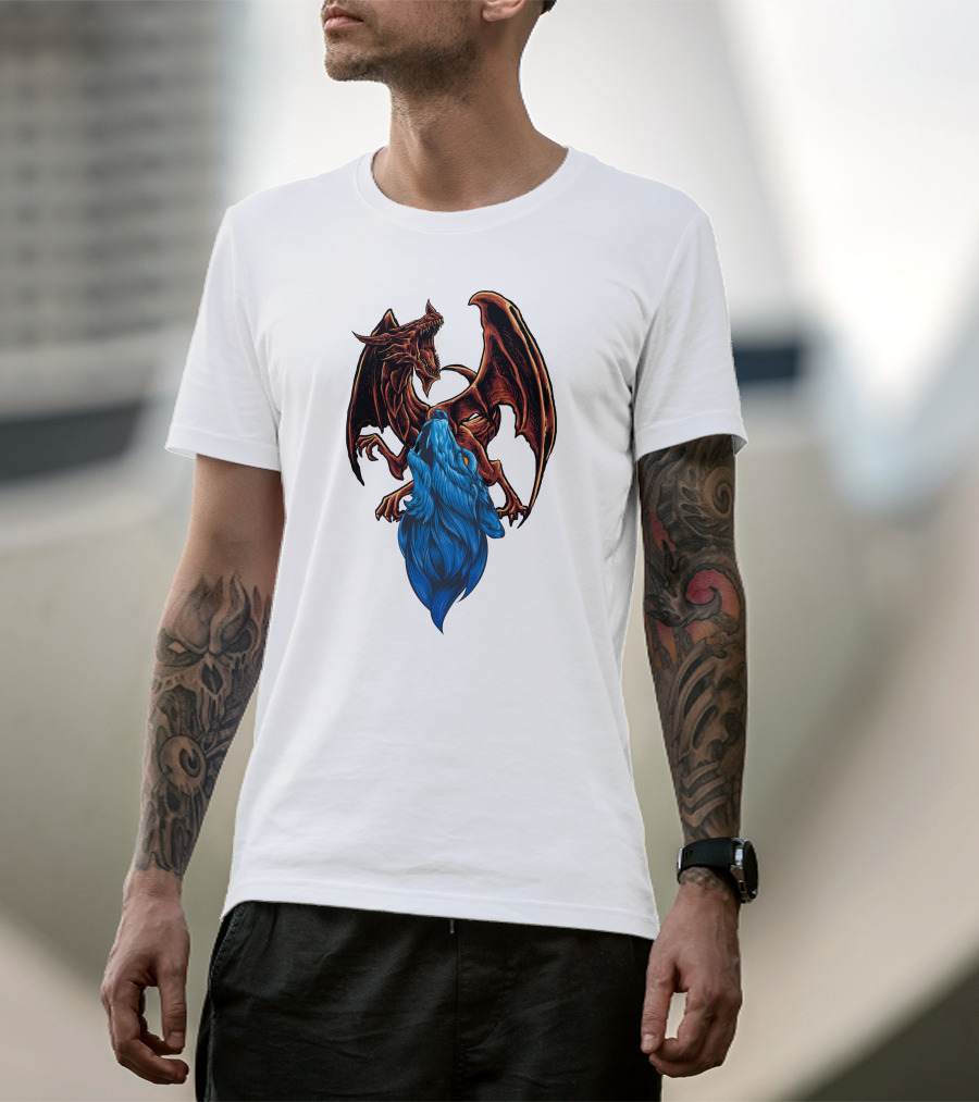 DRAGON Red And Blue Mythical Creature T-Shirt