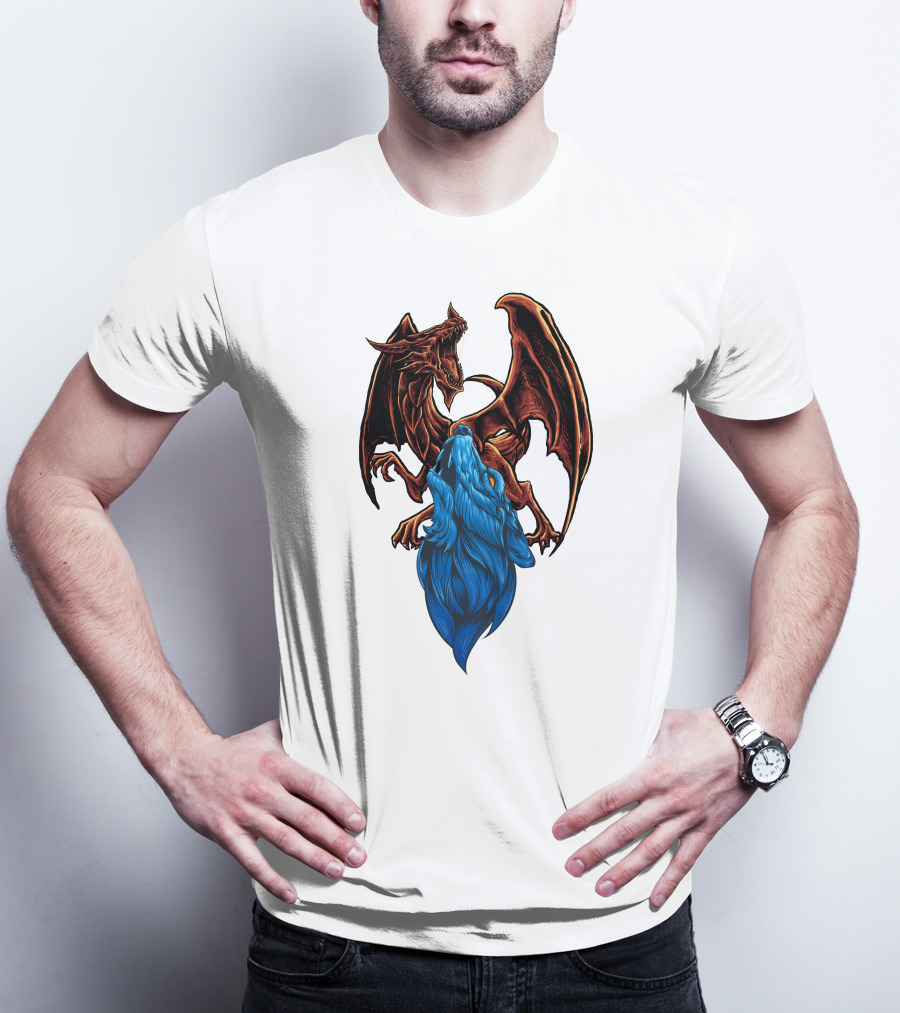 DRAGON Red And Blue Mythical Creature T-Shirt