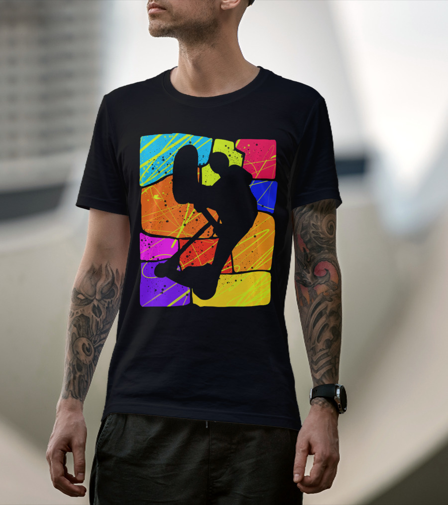 Awesome Scooter Teens Colorful Silhouette Adventure T-Shirt