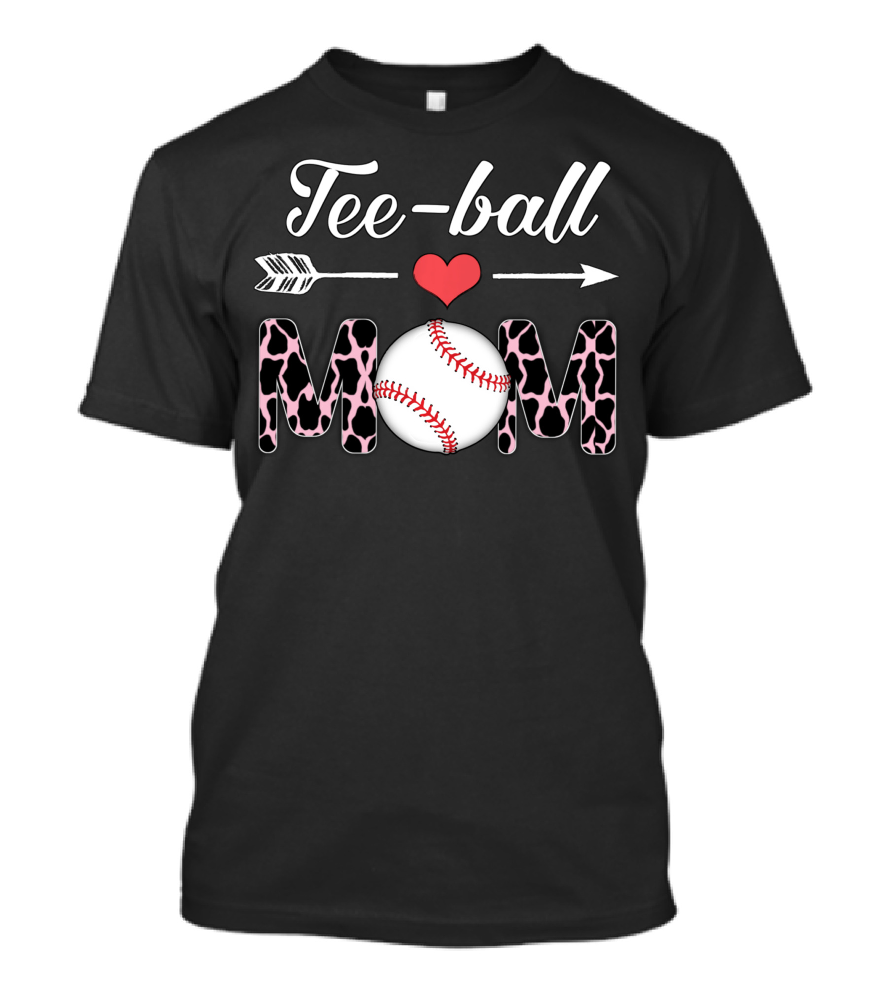 Tee-Ball Mom Heart Arrow Baseball Cow Print T-Shirt