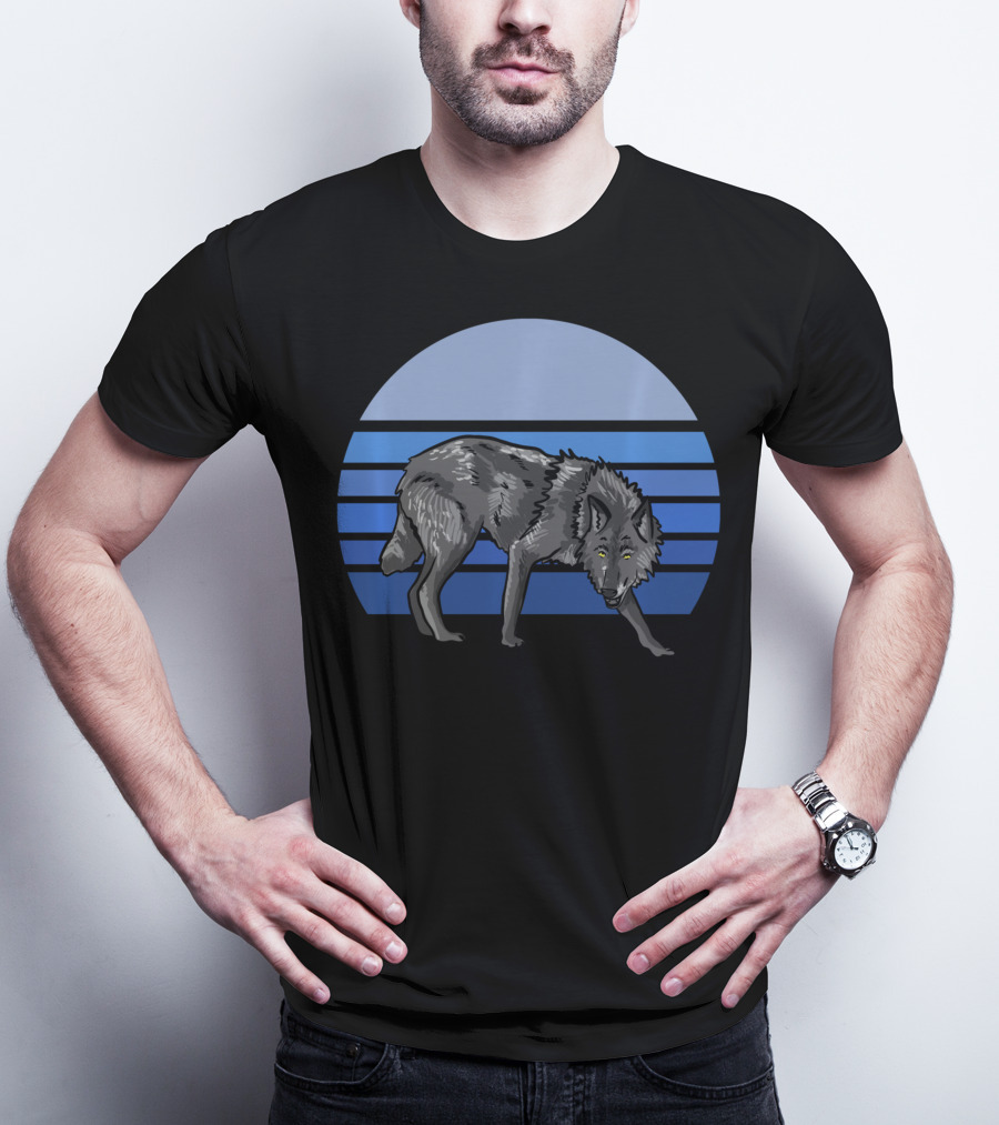 Blue Wolf Moon Striped Wolves Lover T-Shirt