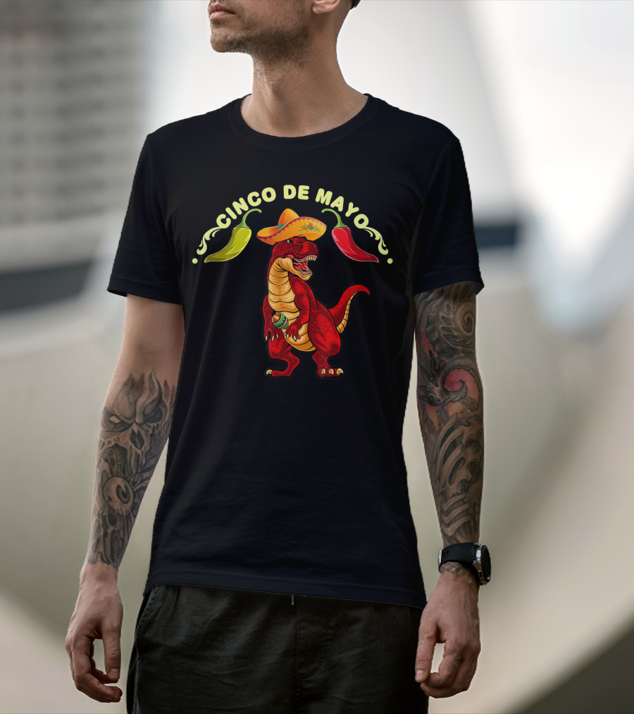 Cinco De Mayo Dinosaur Tyrannosaurus Sombrero Maracas Fiesta 5 De Mayo T-Shirt