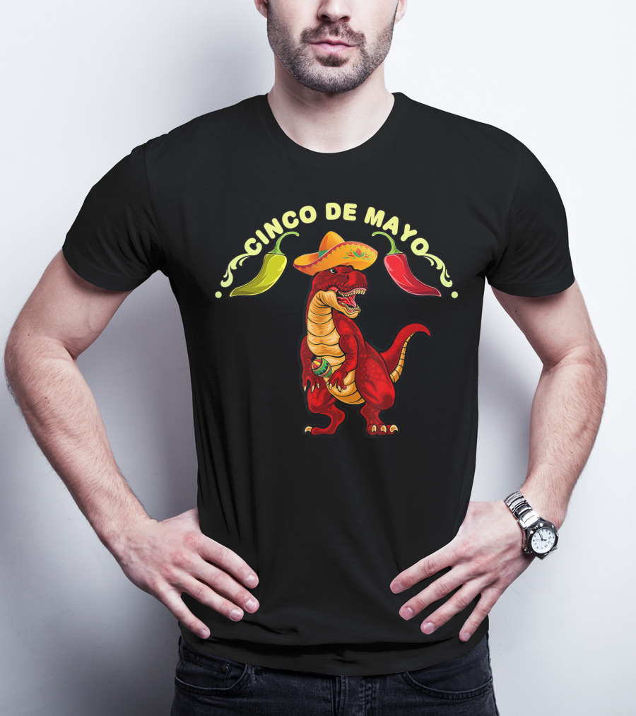 Cinco De Mayo Dinosaur Tyrannosaurus Sombrero Maracas Fiesta 5 De Mayo T-Shirt