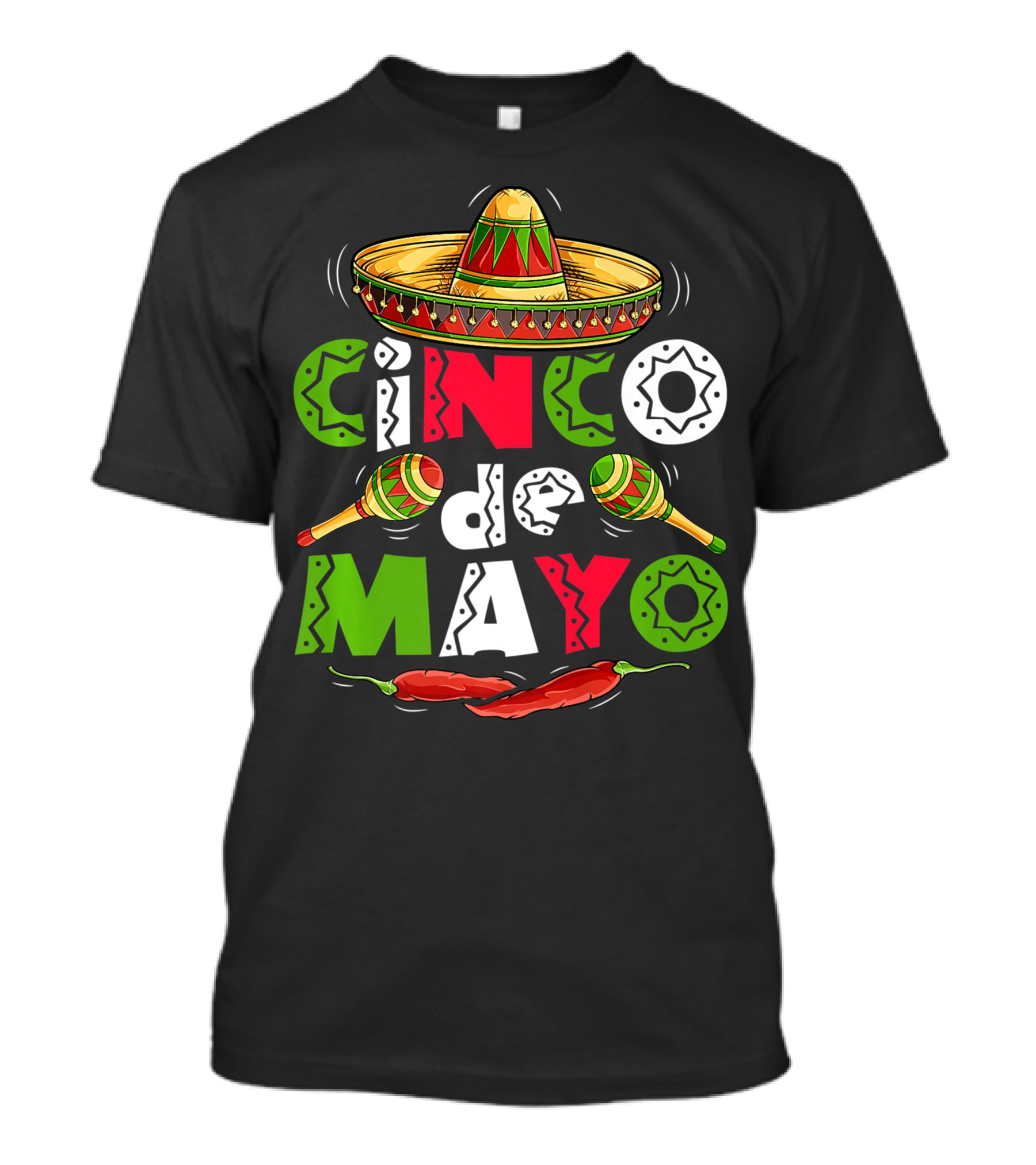Cinco De Mayo Sombrero Maracas Peppers Mexican T-Shirt