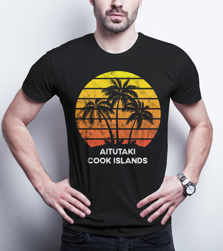 Aitutaki Cook Islands Sunset Palm Tree Vacation Beach Scene T-Shirt