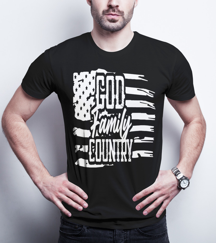 American Flag God Family Country Patriot Party Decor USA T-Shirt