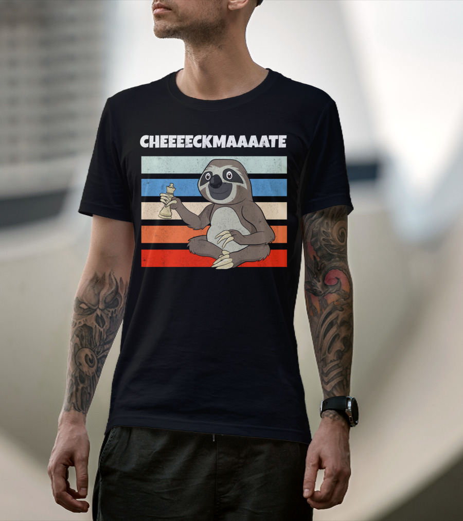 Cheeeckmaaaate Chess Sloth Holding Pawn T-Shirt