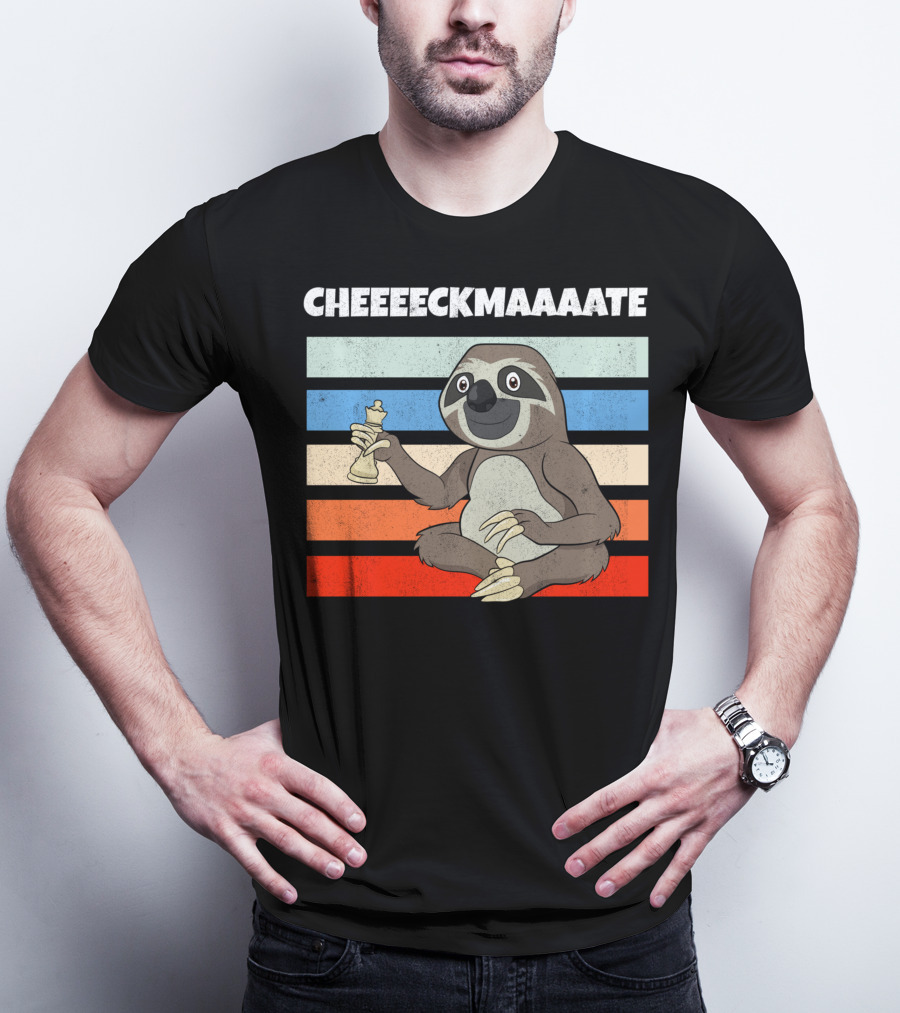 Cheeeckmaaaate Chess Sloth Holding Pawn T-Shirt