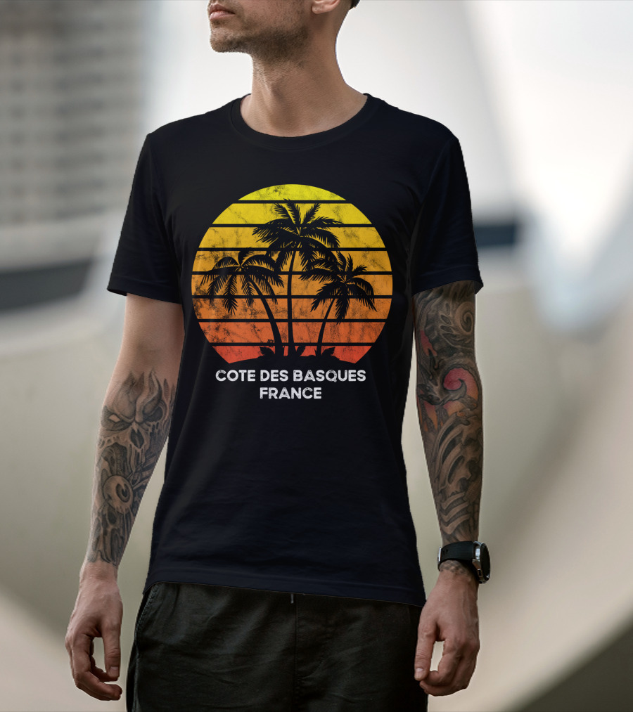 Cote Des Basques France Beach Vacation Palm Trees Sunset T-Shirt