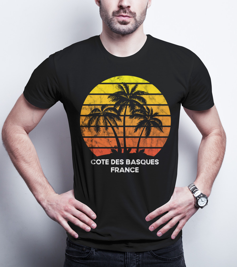 Cote Des Basques France Beach Vacation Palm Trees Sunset T-Shirt